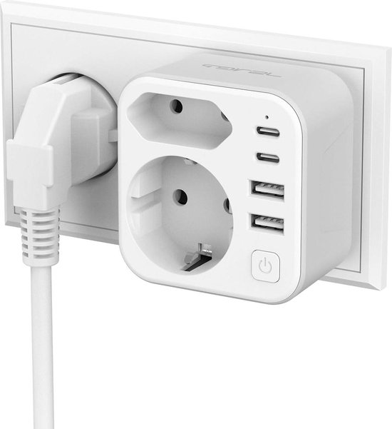Dubbele plug - Socket Strip met USB - 2-voudig socketadapter (3680W 16A) - 2 USB A - 2... | bol