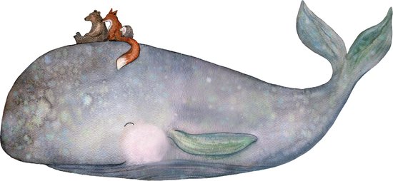 Op de rug van Walvis muursticker 100 cm | Voor Baby- & Kinderkamer ...
