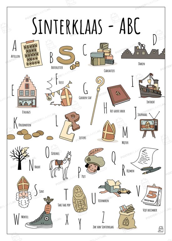 ABC poster Sinterklaas - 50 x 70 cm - Een unieke poster met herkenbare ...