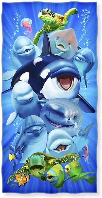 Douche-strandhanddoek Ocean Animals - 70 cm x 140 cm - Dolfijn Haai ...
