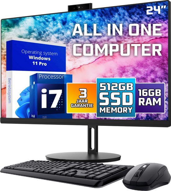 GMR All in One Desktop Computer met snelle Intel i7 | 24 Inch HD Scherm ...