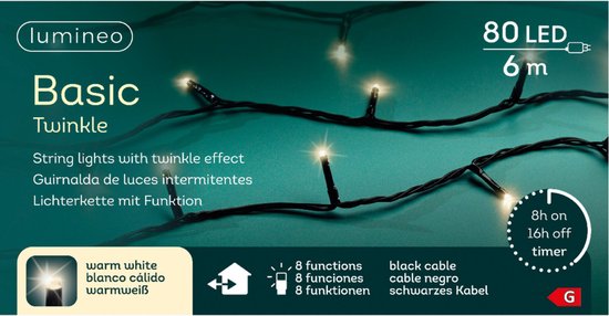 Basic Twinkle Lights 80led 6m warm white | Lumineo 494163 | bol
