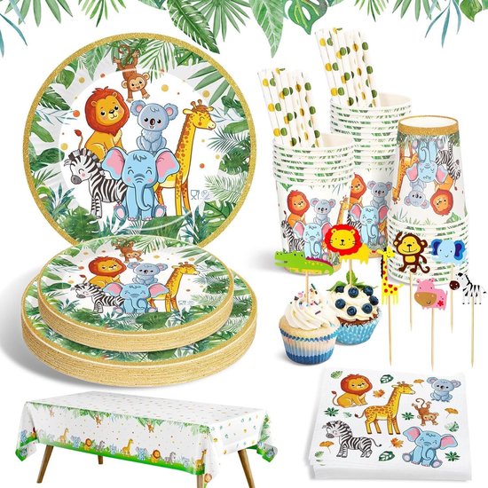 Ophy - Wegwerp Servies Set, 134-Delig, Jungle-Safari-Feestserviesset, 25 Personen,... | bol