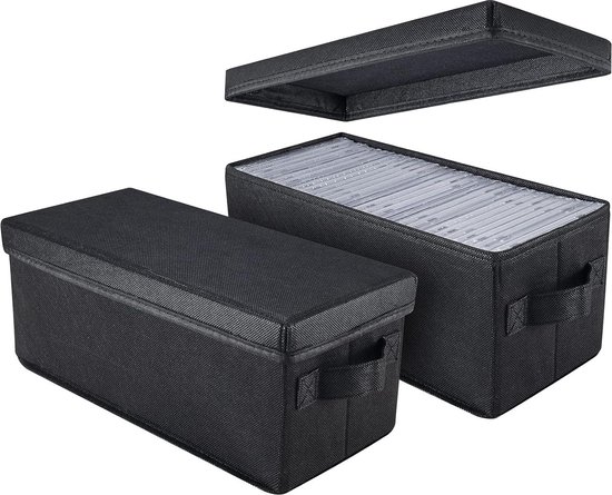 Pack of 2 CD Storage Boxes - CD Case Holder for 30 Full Jewel Cases ...