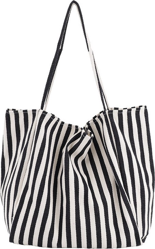 Gestreepte canvas handtas voor vrouwen, verticale streep, grote ...