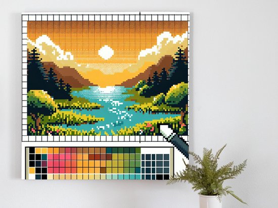 Pixel art landschap schilderij | Een kleurrijk perspectief: Pixelated ...