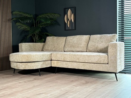 Hoekbank rond design Nox 250cm bank met ronding beige chenille bankstel ...