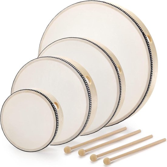Houten tamboerijn - 4 tromboerijn met drumstok - houten tromboerijn ...