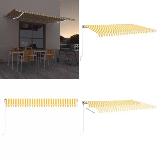 vidaXL Luifel automatisch met LED en windsensor 500x300 cm geel en wit ...