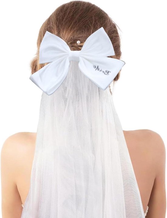 White Bow Bride to Be Veil - Hen Party Accessories Double Lace Veil ...