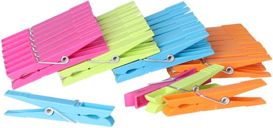 Wasknijpers - 32x stuks - gekleurde knijpers / wasspelden - Kunstof | bol