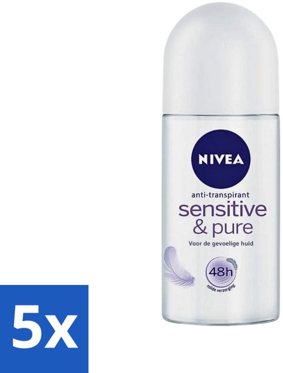 Nivea - Deodorant - Roller - Pure & Sensitive - 50 ml - Bulkverpakking - 5 stuks | bol