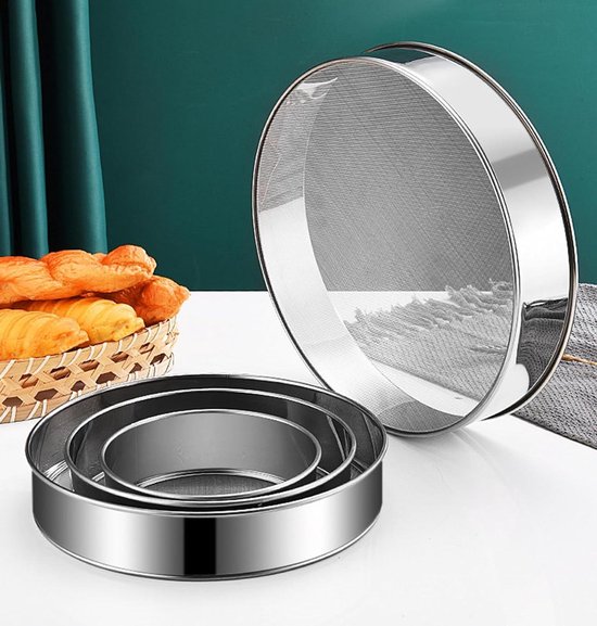 Fine mesh flour sieve set - stainless steel - 3 pieces - 15/20/25 cm ...