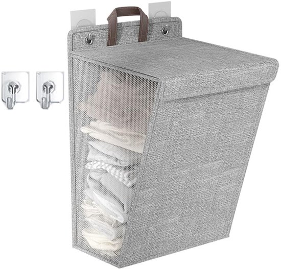 HNJZX Opvouwbare wasmand met deksel, muurhangende waszak met 2 ...