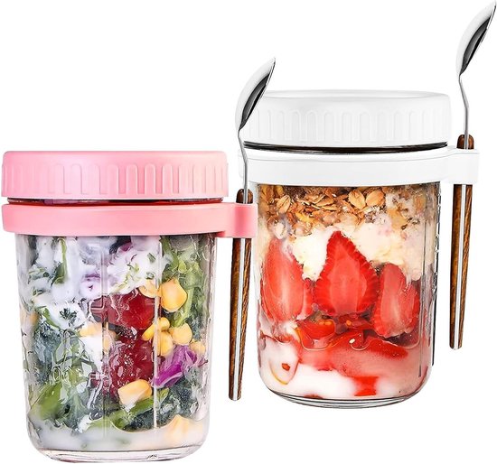 Titel: Set of 2 400 ml Glass Overnight Oatmeal Glasses with Spoon and ...