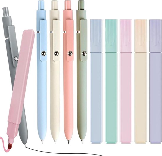 Pastel Highlighters & Retractable Gel Ink Pens Set 0.5mm - Aesthetic ...