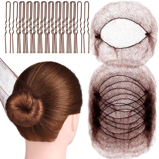 Invisible Hair Nets and U-Shaped Hair Clips Set - 20 Nets and 40 Clips ...