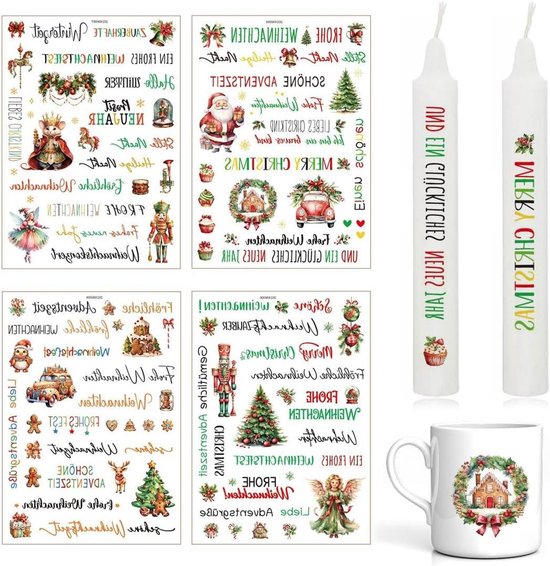 4 Sheets Stickers for Christmas Candles - Tattoos Decoration Cups ...