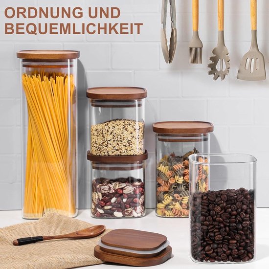 Stijlvolle luchtdichte voorraadpotten set - 5-delige stapelbare glazen ...