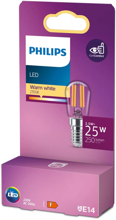 Philips Mini kogellamp, 2,5 W, 25 W, E14, 250 lm, 15000 uur, Warm wit | bol