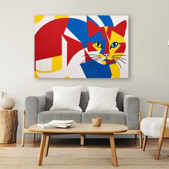 Kleurrijke geometrische abstracte kat - Kat poster - Wanddecoratie ...