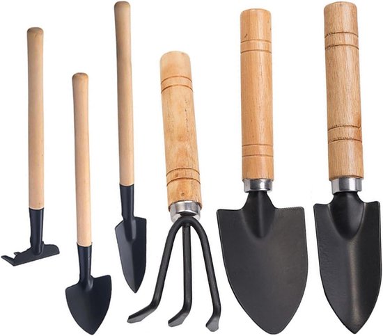 Mini-tuingereedschap set van 6 - mini-schep, tuinhark, bloempotschep ...