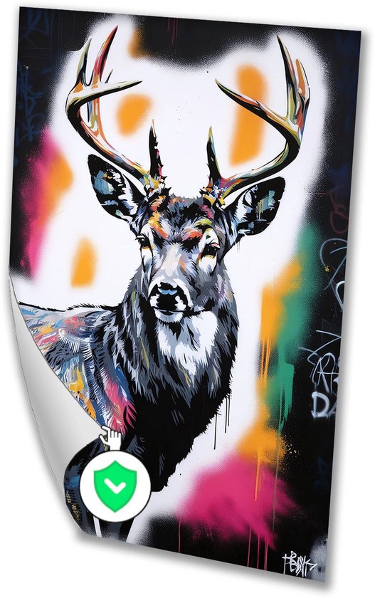 Graffiti hert met kleurrijk gewei - Hert poster - Posters dieren ...