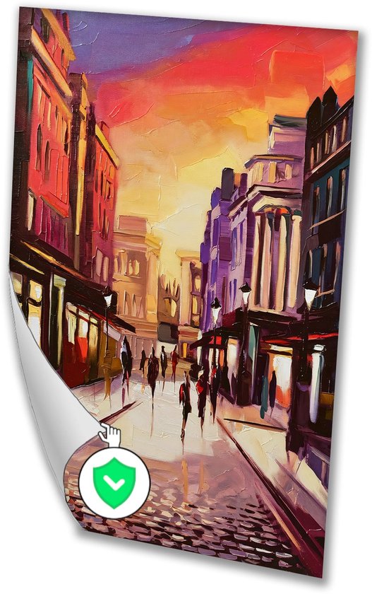 Stadsstraat bij zonsondergang - Stedelijk posters - Poster gebouwen ...