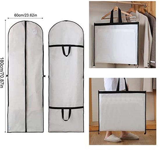 DBAILY Kledingtas, 3 stuks Kledingzakken Lang 60 x 180 cm Ademende kledinghoes Pakzak... | bol