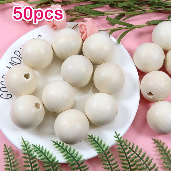 50 stuks ronde houten kralen 35 mm natuurlijke grote houten bollen voor ...