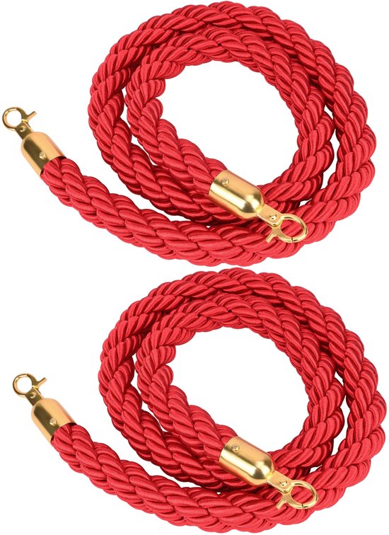 Belle Vous 2 Pack of Red Twisted Queue Barrier Rope - L1.5m/4.9ft ...