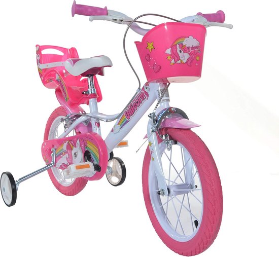 Kinderfiets Eenhoorn 16 Inch met Zijwieltjes en Mandje | bol