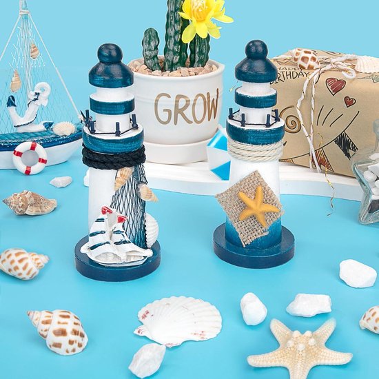 Mini Lighthouse Decoration 2 Pieces Mediterranean Style with Fishing ...