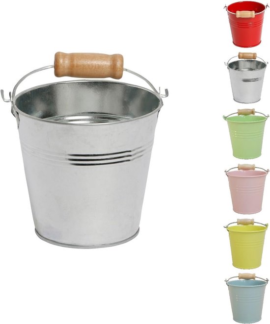 Decoratieve Zinken Emmer Klein met Houten Handvat - 8,5 x 8 cm - Zilver ...