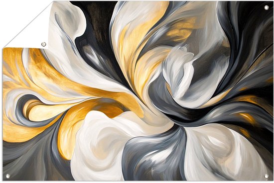 Abstract in goud en grijs - Vormen tuinposter - Tuinschilderijen golven ...