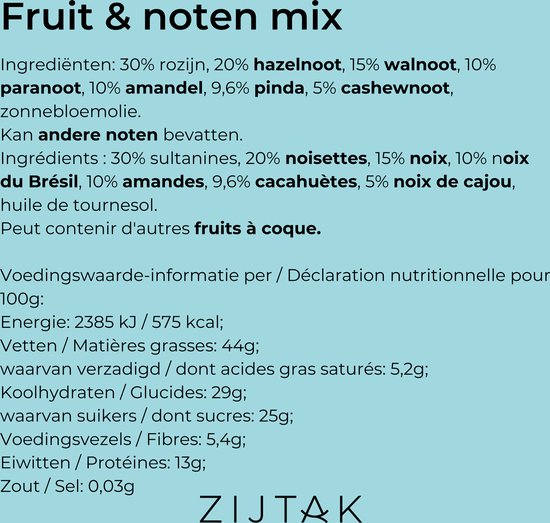 ZijTak - Fruit & Notenmix - Studentenhaver - Amandel - Walnoot - Rozijn ...