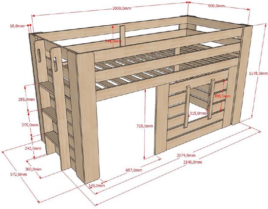 Halfhoogslaper 90 x 200 cm Dara Hout | bol