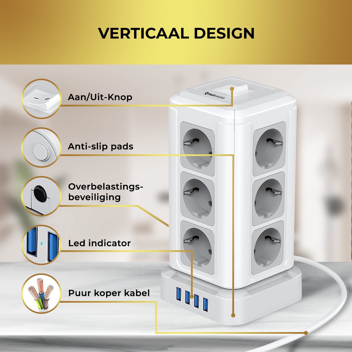 MostEssential Premium 16-Voudige Toren Stekkerdoos - Stekkerdoos met ...