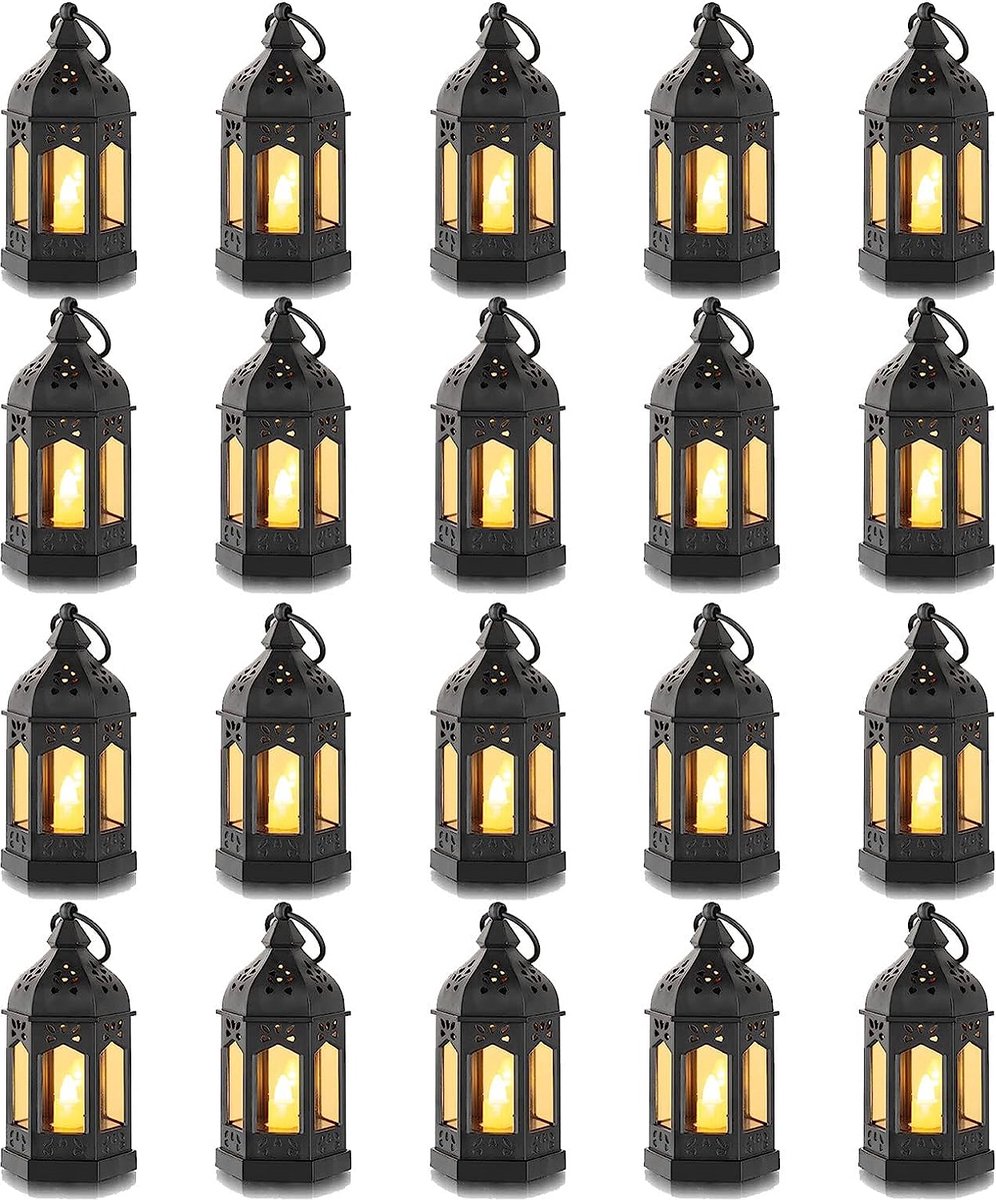 Set van 20 mini-lantaarns, decoratie, zwart, tafeldecoratie, kleine ...