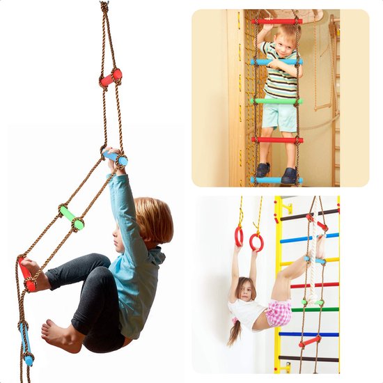 Klimladder - Touwladder - Ladder voor Kinderen - 2m Touw - 6 Kunststof ...