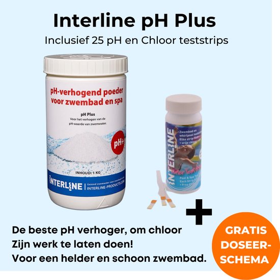 Interline pH plus 1kg - Inclusief 25 chloor en pH teststrips - pH plus ...