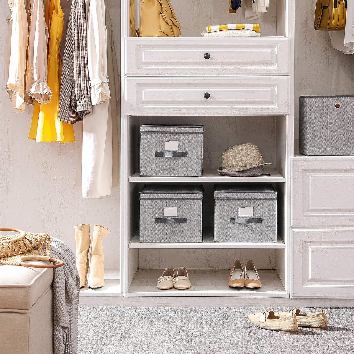 Opbergdozen, 3-delige set, vouwdozen, stoffen dozen met deksel en ...