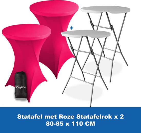 Statafel x 2 + Statafelrok Roze x 2 - ∅ 80-85 x 110 cm – Statafels Inklapbaar –... | bol
