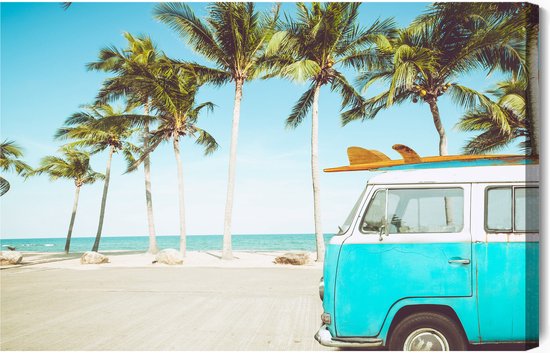 Schilderijkoning - Canvas Schilderij Auto En Tropisch Strand - 30 x 20 cm | bol.com