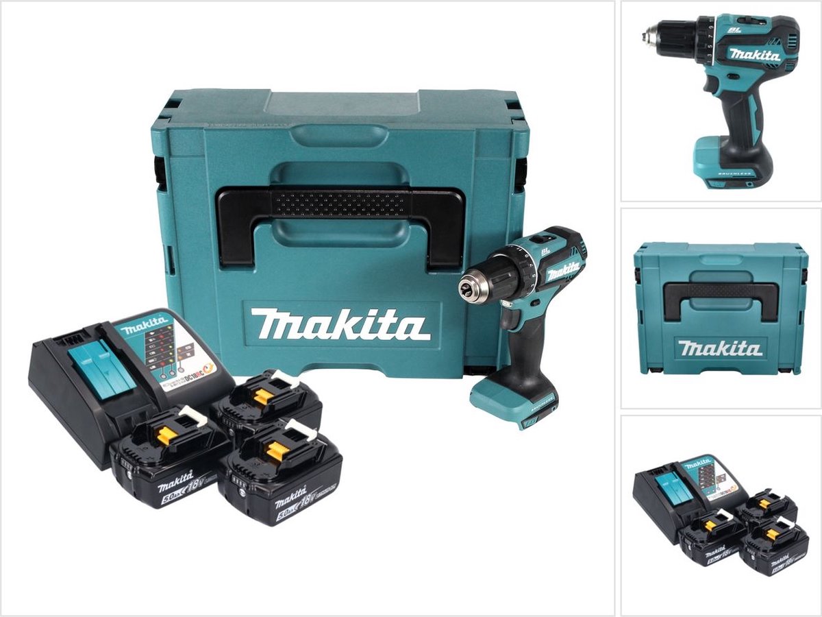 Makita DDF485RTJ3 18v Boor- en schroefmachine brushless 5,0 Ah accu (2 st), snellader,... | bol