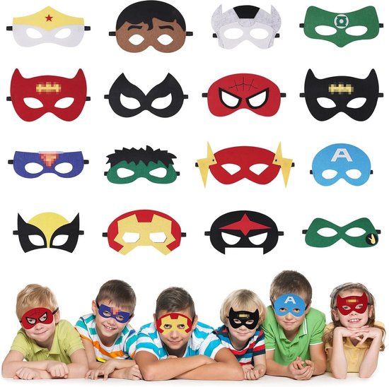 Superhelden-maskers, 16 Stuks Vilten Maskers voor Kinderen met ...