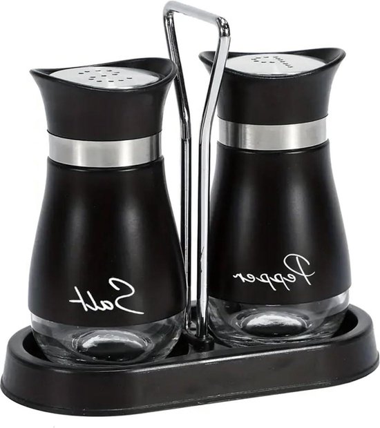 Zout- en peperstrooierset van glas en roestvrij staal - Zoutvaatje - Kruidenflessen -... | bol