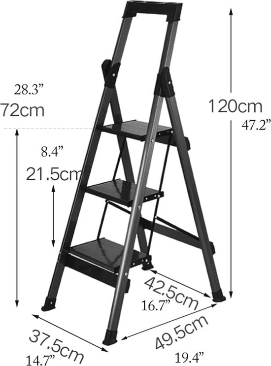 3-traps Opvouwbare Ladder Met Handgreep - Lichtgewicht Aluminium ...