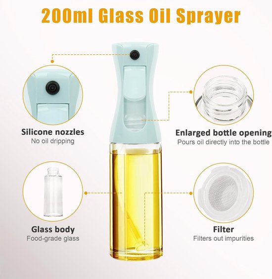 200 ml glazen oliespuitfles - spijsolie, heteluchtfriteuse, airfryer ...