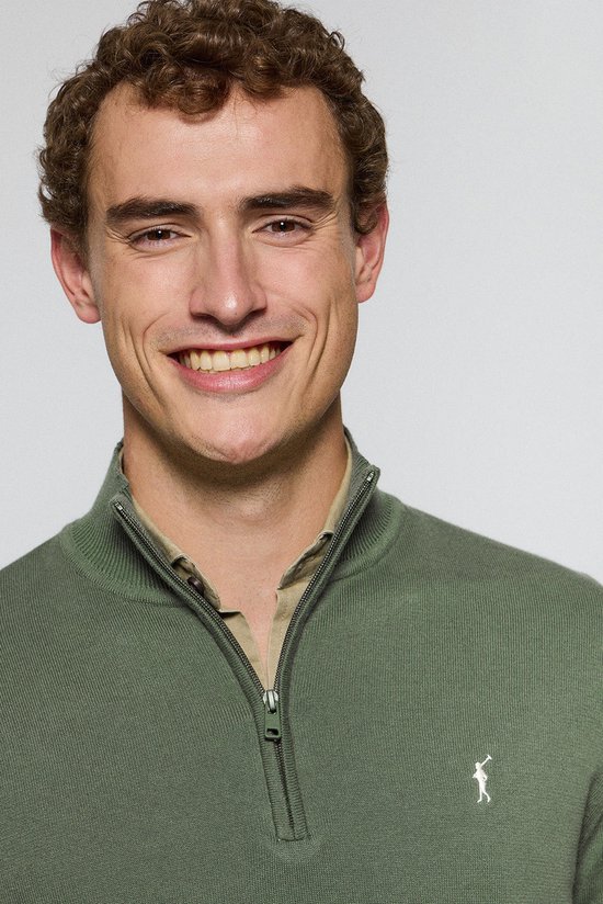 Gebreide groene trui met rits en geborduurd Rigby Go-logo | bol